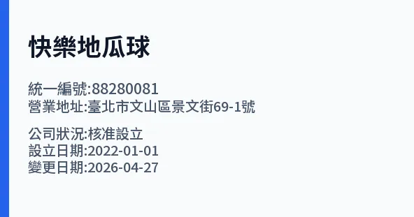 快樂地瓜球的照片-統編 88280081(臺北市) 公司登記資料與營業項目詳細圖表