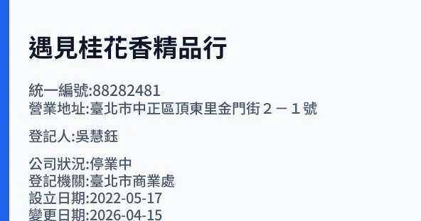遇見桂花香精品行的照片-統編 88282481(臺北市) 公司登記資料與營業項目詳細圖表