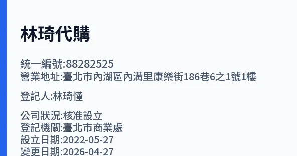 林琦代購的照片-統編 88282525(臺北市) 公司登記資料與營業項目詳細圖表