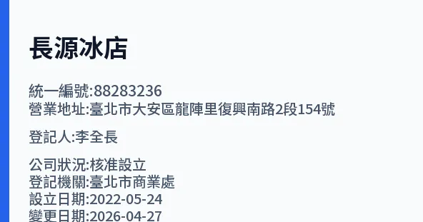長源冰店的照片-統編 88283236(臺北市) 公司登記資料與營業項目詳細圖表