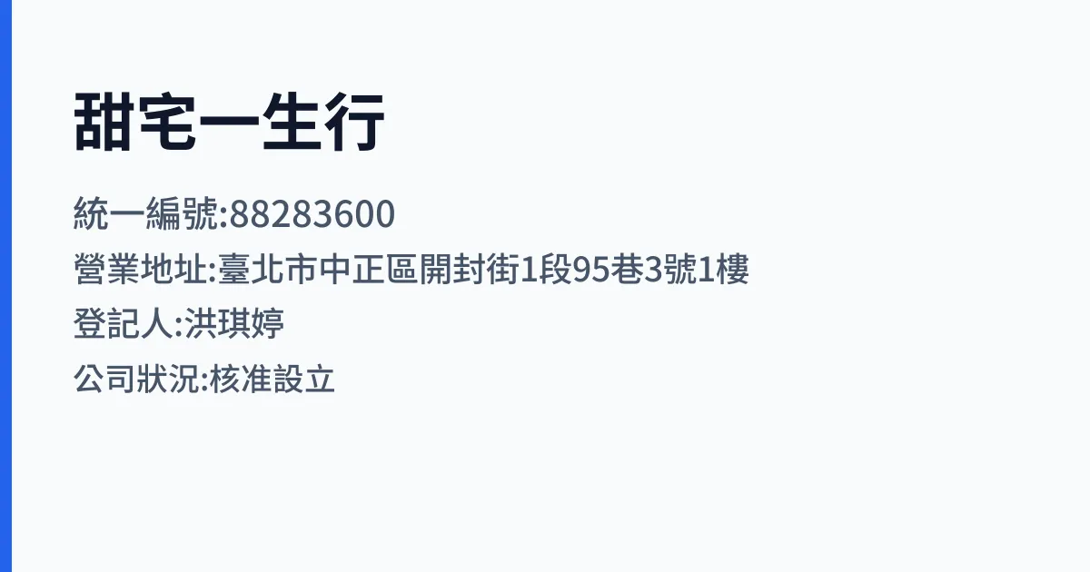 甜宅一生行 - 統編 88283600(臺北市) 公司登記資料與營業項目詳細圖表