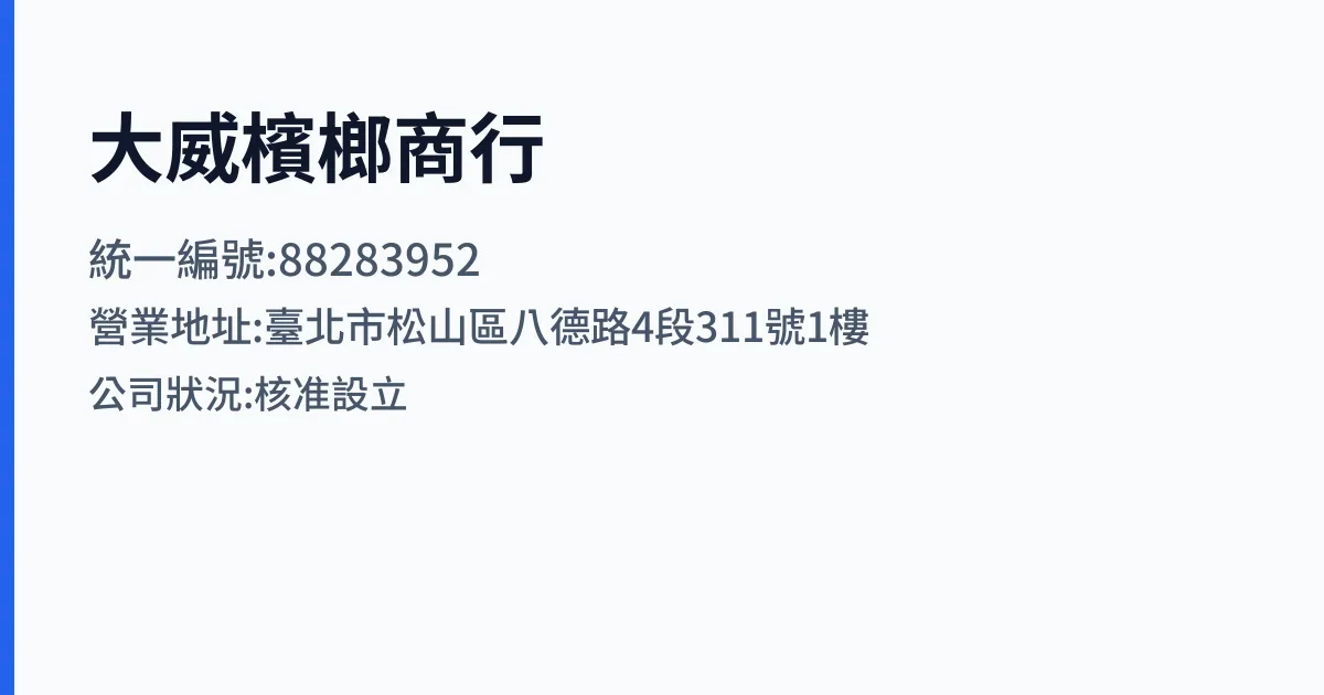 大威檳榔商行 - 統編 88283952(臺北市) 公司登記資料與營業項目詳細圖表