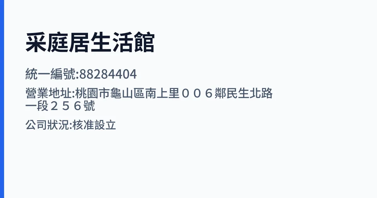 采庭居生活館 - 統編 88284404(桃園市) 公司登記資料與營業項目詳細圖表