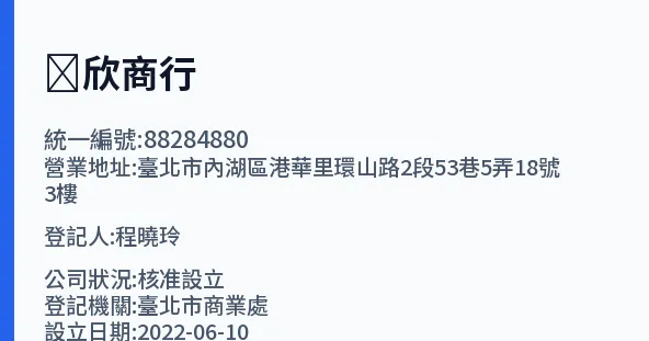 岄欣商行的照片-統編 88284880(臺北市) 公司登記資料與營業項目詳細圖表