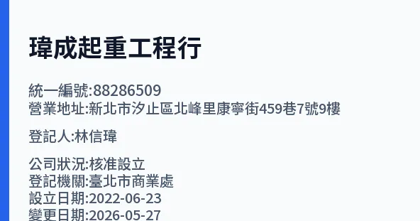 瑋成起重工程行的照片-統編 88286509(新北市) 公司登記資料與營業項目詳細圖表
