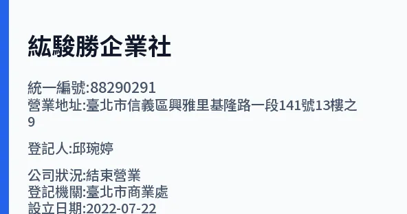紘駿勝企業社的照片-統編 88290291(臺北市) 公司登記資料與營業項目詳細圖表