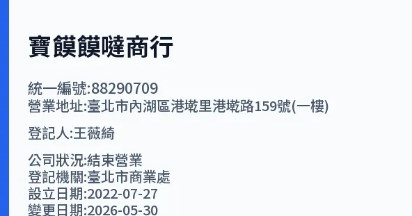 寶饃饃噠商行的照片-統編 88290709(臺北市) 公司登記資料與營業項目詳細圖表