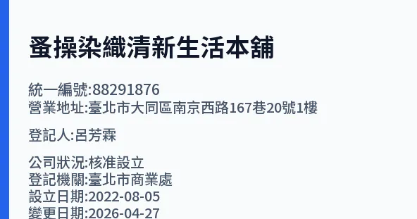 蚤操染織清新生活本舖的照片-統編 88291876(臺北市) 公司登記資料與營業項目詳細圖表