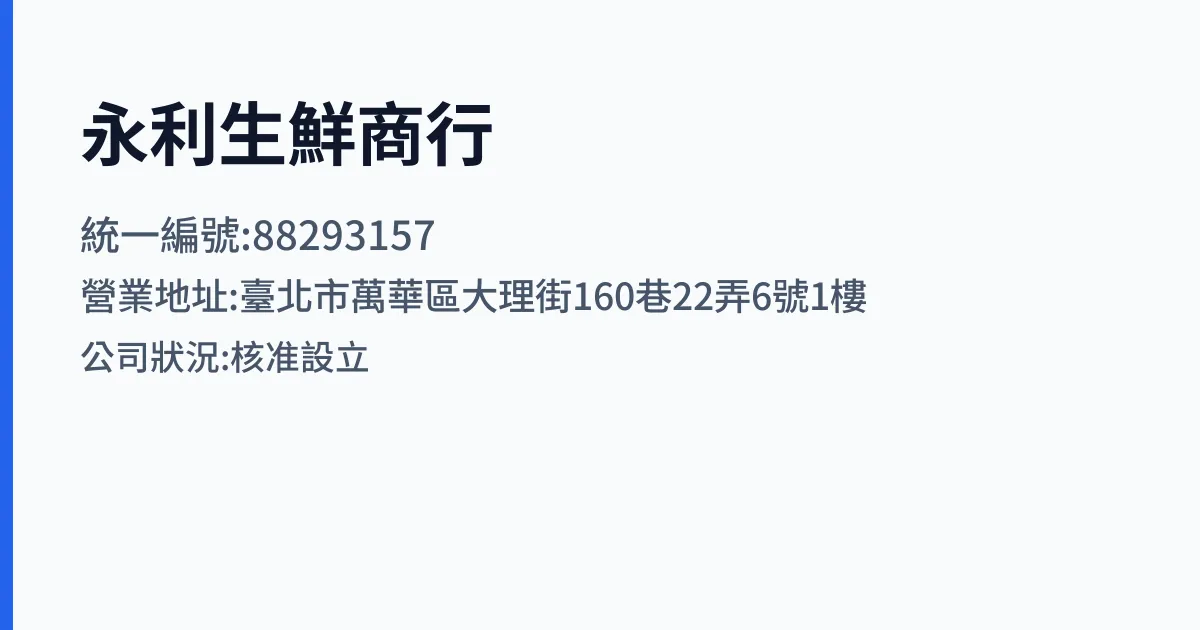 永利生鮮商行 - 統編 88293157(臺北市) 公司登記資料與營業項目詳細圖表