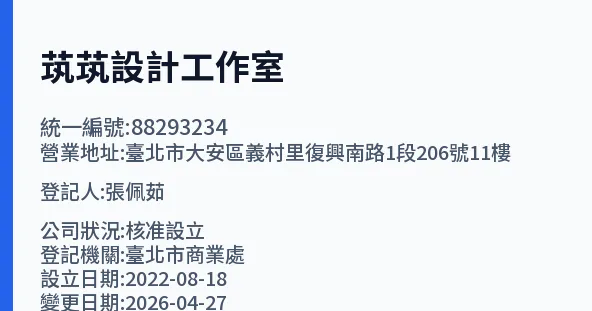 茿茿設計工作室的照片-統編 88293234(臺北市) 公司登記資料與營業項目詳細圖表