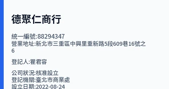 德聚仁商行的照片-統編 88294347(新北市) 公司登記資料與營業項目詳細圖表