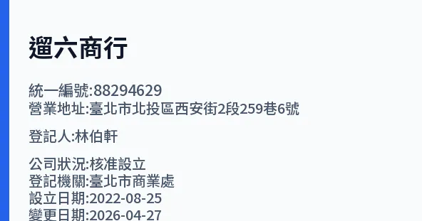 遛六商行的照片-統編 88294629(臺北市) 公司登記資料與營業項目詳細圖表