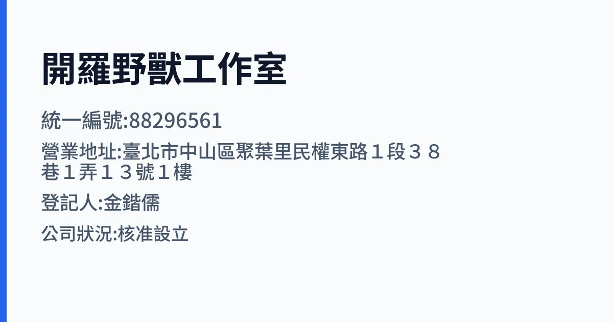 開羅野獸工作室 - 統編 88296561（臺北市） 公司登記資料與營業項目詳細圖表