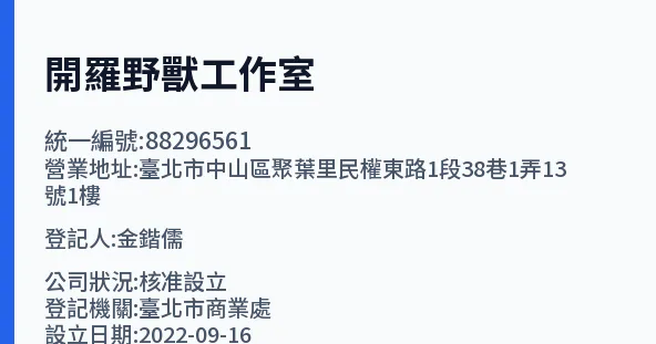 開羅野獸工作室的照片-統編 88296561(臺北市) 公司登記資料與營業項目詳細圖表