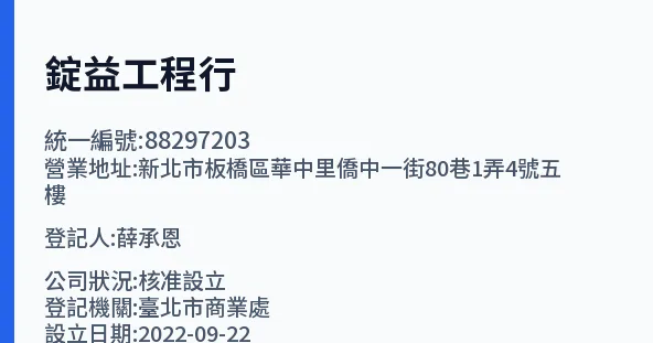 錠益工程行的照片-統編 88297203(新北市) 公司登記資料與營業項目詳細圖表