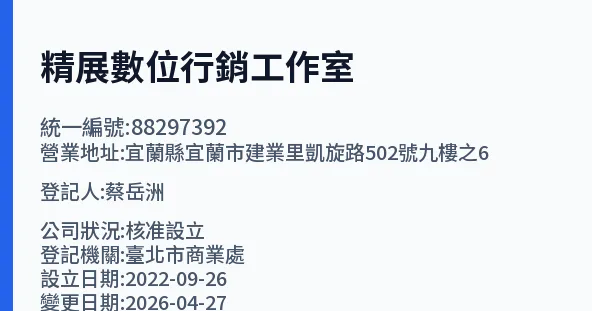 精展數位行銷工作室的照片-統編 88297392(宜蘭縣) 公司登記資料與營業項目詳細圖表
