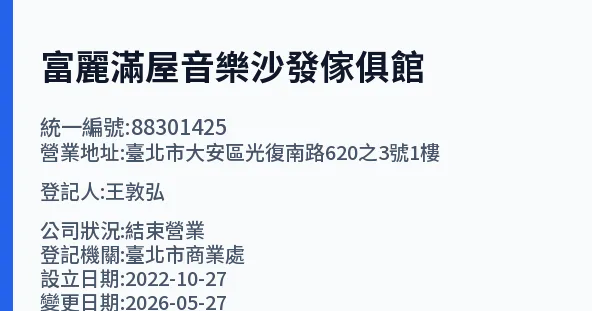 富麗滿屋音樂沙發傢俱館的照片-統編 88301425(臺北市) 公司登記資料與營業項目詳細圖表