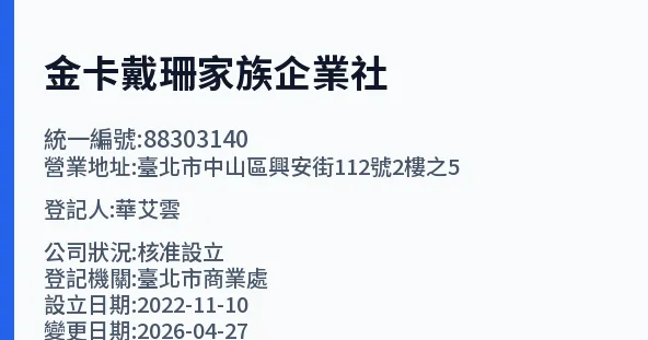 金卡戴珊家族企業社的照片-統編 88303140(臺北市) 公司登記資料與營業項目詳細圖表