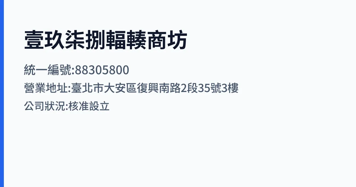 壹玖柒捌輻輳商坊 - 統編 88305800(臺北市) 公司登記資料與營業項目詳細圖表