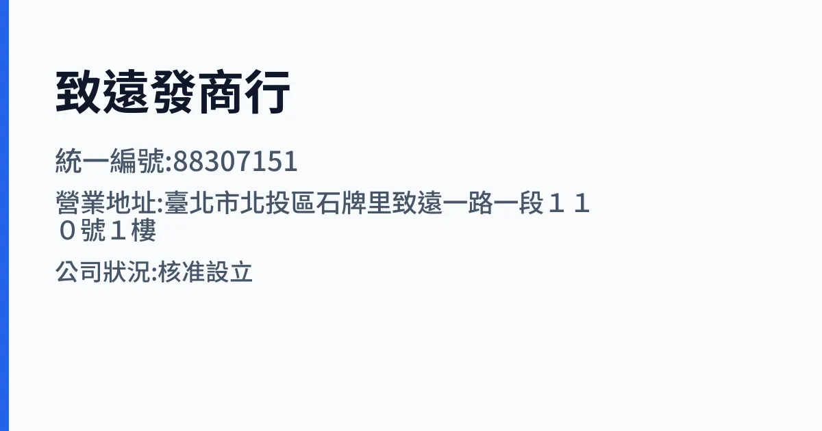 致遠發商行 - 統編 88307151(臺北市) 公司登記資料與營業項目詳細圖表