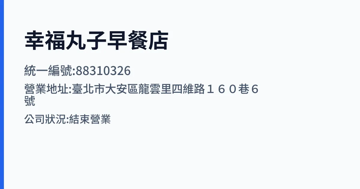 幸福丸子早餐店 - 統編 88310326(臺北市) 公司登記資料與營業項目詳細圖表