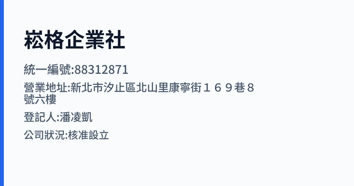 崧格企業社 - 統編 88312871(臺北市) 公司登記資料與營業項目詳細圖表