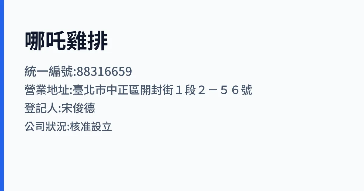 哪吒雞排 - 統編 88316659(臺北市) 公司登記資料與營業項目詳細圖表