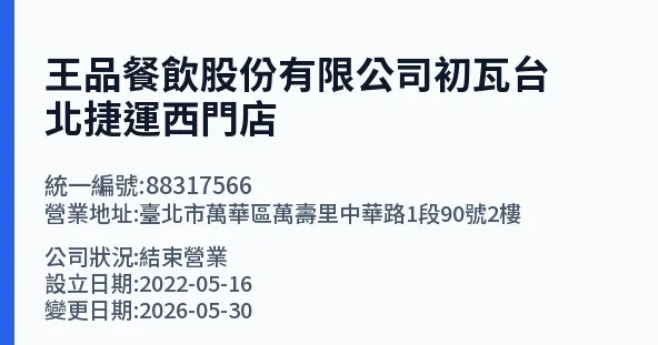 王品餐飲股份有限公司初瓦台北捷運西門店的照片-統編 88317566(臺北市) 公司登記資料與營業項目詳細圖表