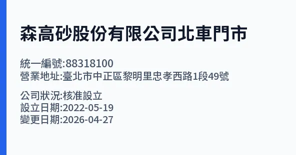 森高砂股份有限公司北車門市的照片-統編 88318100(臺北市) 公司登記資料與營業項目詳細圖表
