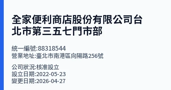 全家便利商店股份有限公司台北市第三五七門市部的照片-統編 88318544(臺北市) 公司登記資料與營業項目詳細圖表