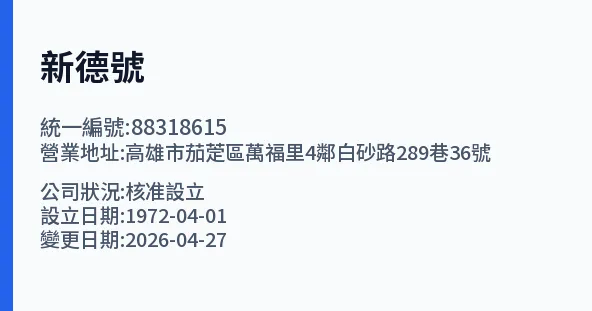 新德號的照片-統編 88318615(高雄市) 公司登記資料與營業項目詳細圖表