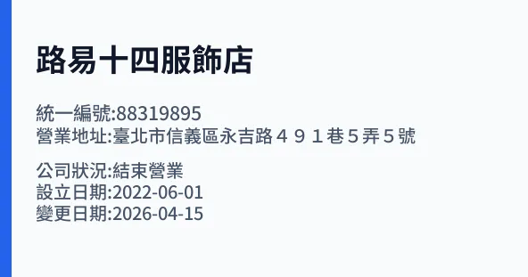 路易十四服飾店的照片-統編 88319895(臺北市) 公司登記資料與營業項目詳細圖表