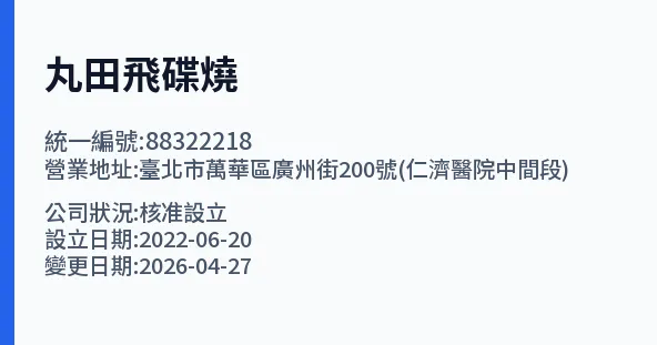 丸田飛碟燒的照片-統編 88322218(臺北市) 公司登記資料與營業項目詳細圖表