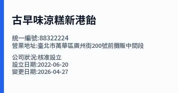 古早味涼糕新港飴的照片-統編 88322224(臺北市) 公司登記資料與營業項目詳細圖表