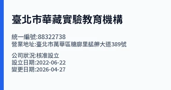 臺北市華藏實驗教育機構的照片-統編 88322738(臺北市) 公司登記資料與營業項目詳細圖表