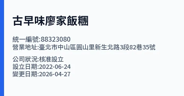 古早味廖家飯糰的照片-統編 88323080(臺北市) 公司登記資料與營業項目詳細圖表