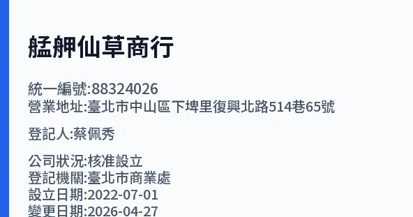 艋舺仙草商行的照片-統編 88324026(臺北市) 公司登記資料與營業項目詳細圖表