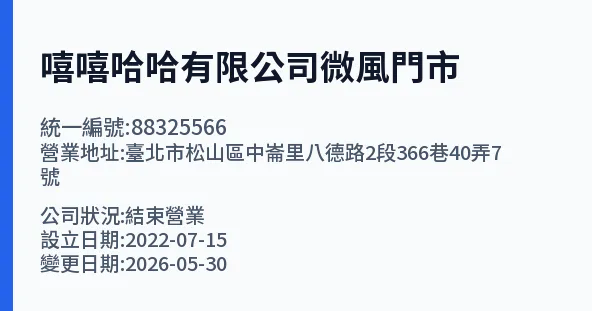嘻嘻哈哈有限公司微風門市的照片-統編 88325566(臺北市) 公司登記資料與營業項目詳細圖表