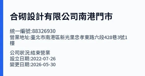 合砌設計有限公司南港門市的照片-統編 88326930(臺北市) 公司登記資料與營業項目詳細圖表
