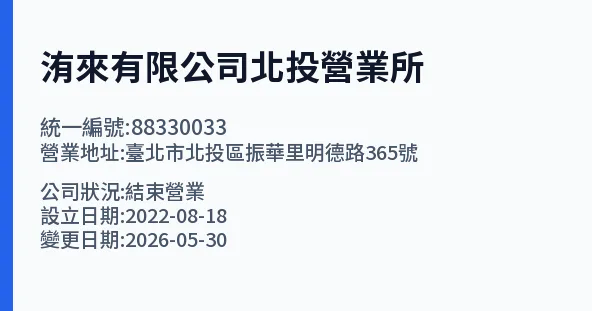 洧來有限公司北投營業所的照片-統編 88330033(臺北市) 公司登記資料與營業項目詳細圖表