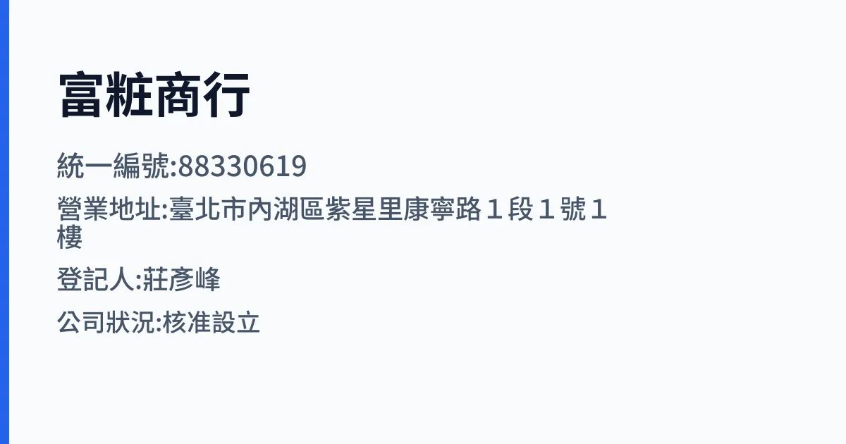 富粧商行 - 統編 88330619(臺北市) 公司登記資料與營業項目詳細圖表