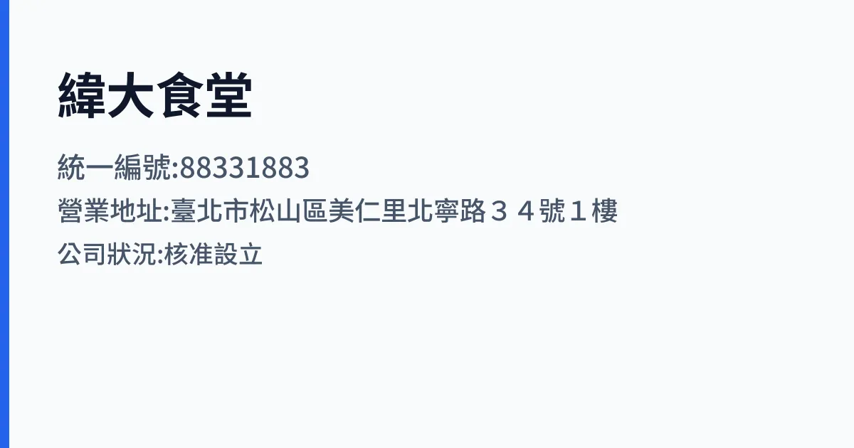緯大食堂 - 統編 88331883(臺北市) 公司登記資料與營業項目詳細圖表
