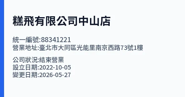 糕飛有限公司中山店的照片-統編 88341221(臺北市) 公司登記資料與營業項目詳細圖表