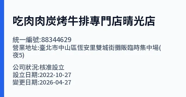吃肉肉炭烤牛排專門店晴光店的照片-統編 88344629(臺北市) 公司登記資料與營業項目詳細圖表