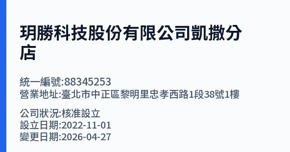 玥勝科技股份有限公司凱撒分店的照片-統編 88345253(臺北市) 公司登記資料與營業項目詳細圖表