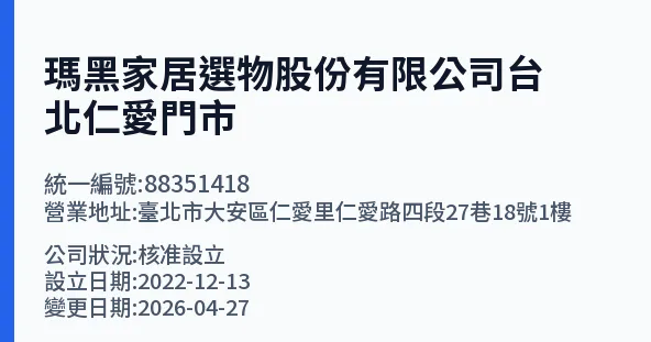 瑪黑家居選物股份有限公司台北仁愛門市的照片-統編 88351418(臺北市) 公司登記資料與營業項目詳細圖表