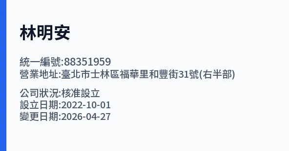 林明安的照片-統編 88351959(臺北市) 公司登記資料與營業項目詳細圖表