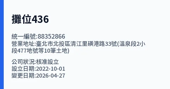 攤位436的照片-統編 88352866(臺北市) 公司登記資料與營業項目詳細圖表