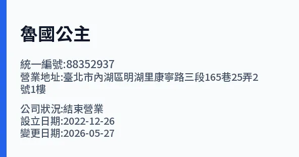 魯國公主的照片-統編 88352937(臺北市) 公司登記資料與營業項目詳細圖表