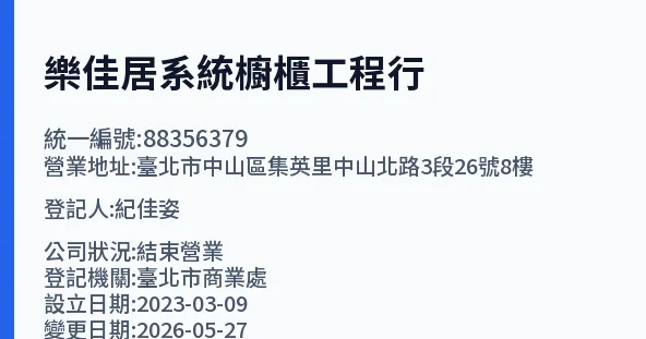 樂佳居系統櫥櫃工程行的照片-統編 88356379(臺北市) 公司登記資料與營業項目詳細圖表